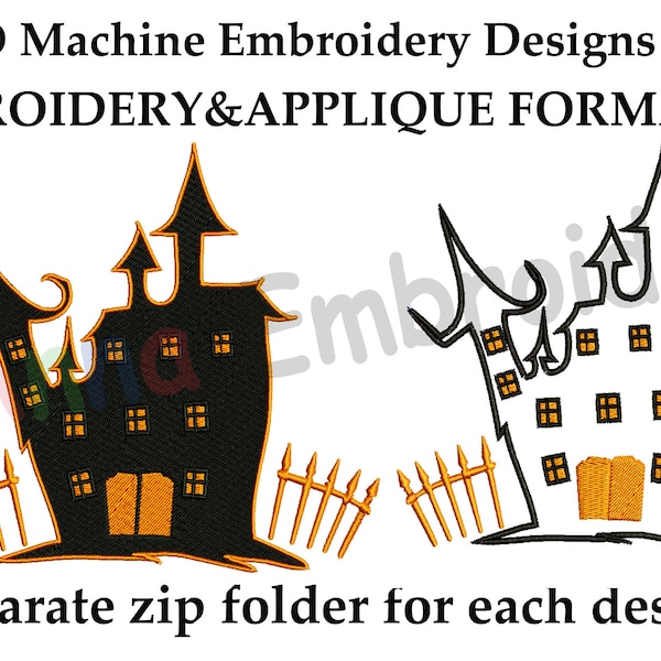 Haunted House Embroidery Design - Etsy