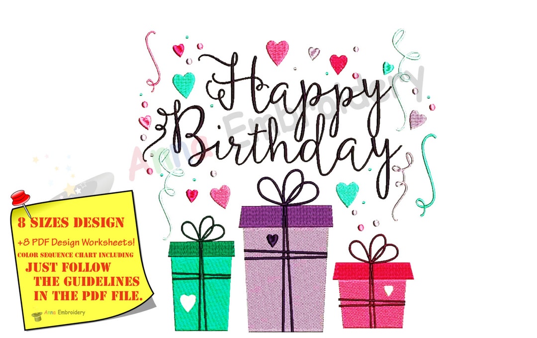 Happy Birthday Machine Embroidery Design,word Art Embroidery,filled ...