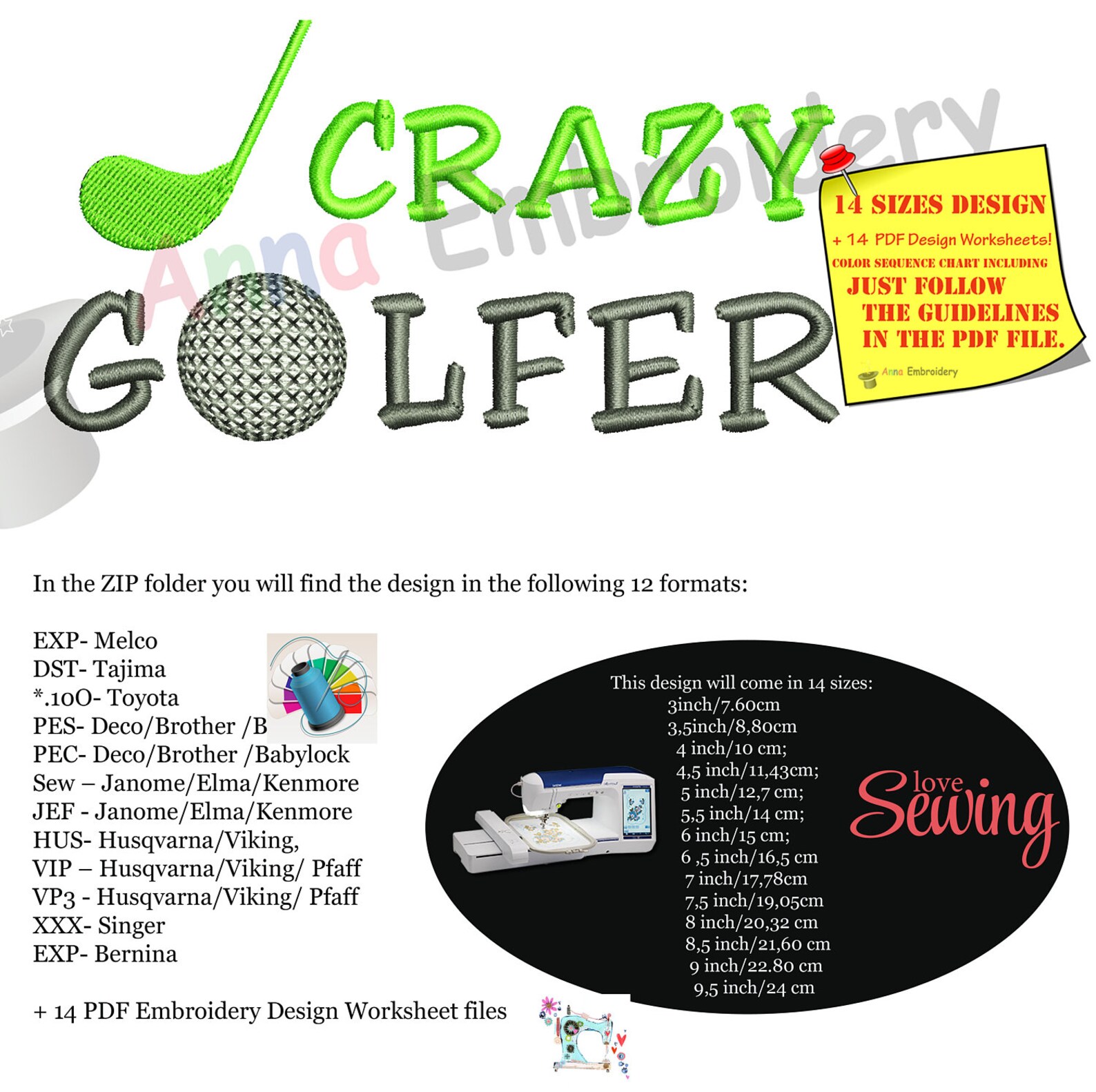Golf Embroidery Design-crazy Golferembroidery Sports - Etsy