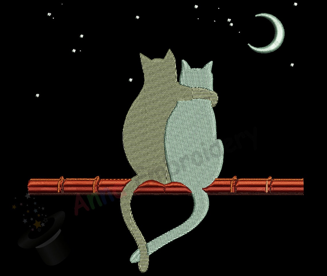 Cat Love Machine Embroidery Design-cats in Love-moon Stars - Etsy