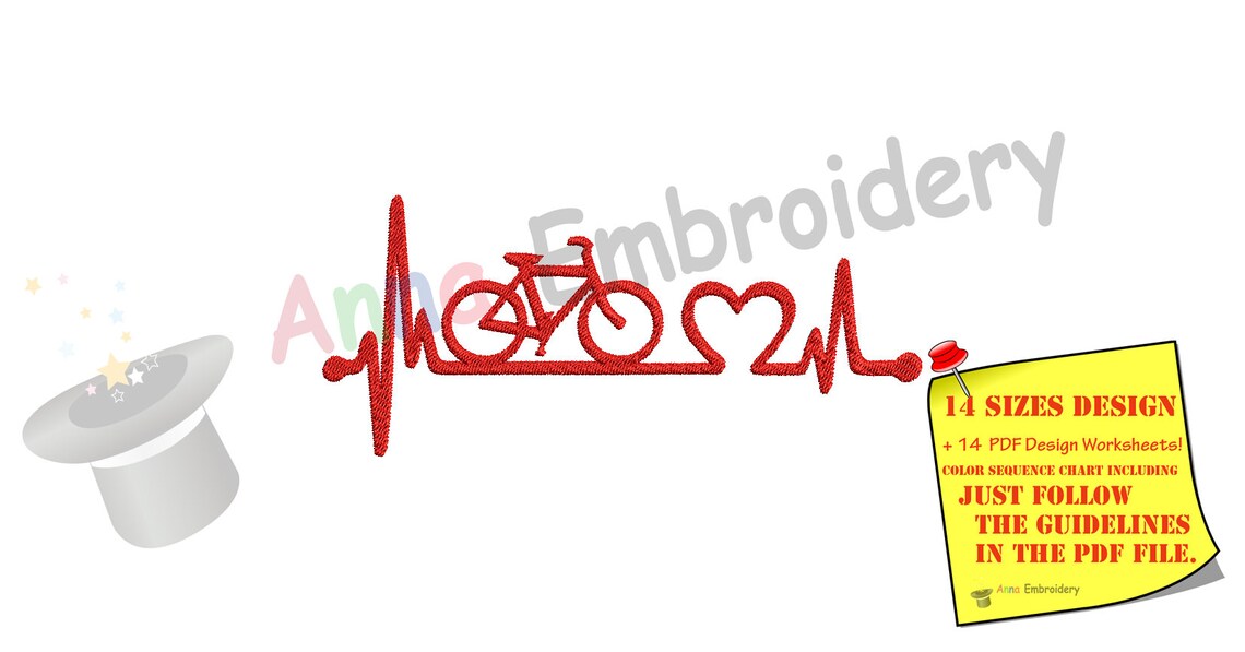 Bicycle Life Line Embroidery-bike Ekg-heartbeat Design-love Bike ...