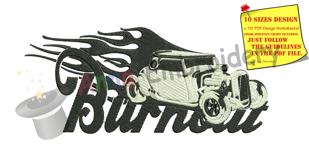 Car Hot Rods Burnout Embroidery Design- American Hot Rod-vintage Car ...