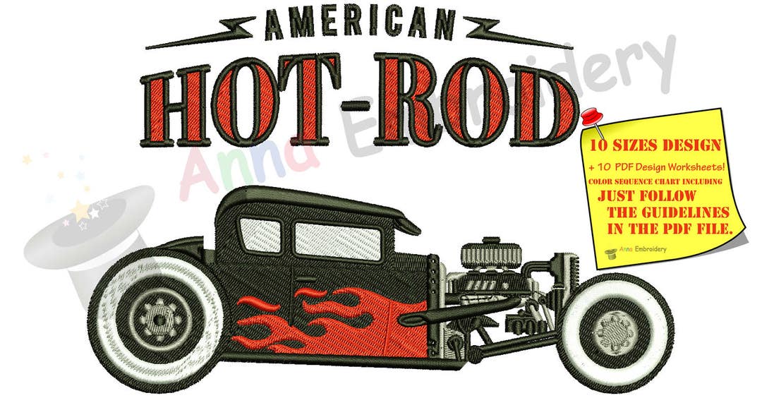 Car Hot Rods Embroidery Design- American Hot Rod-vintage Car Hot Rod ...