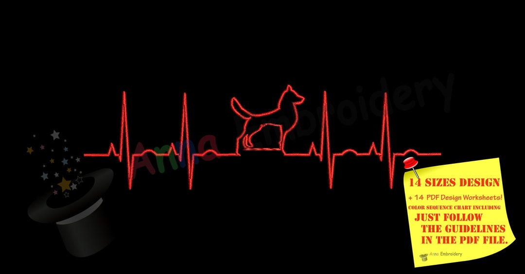 Dog Life Line Embroidery-pets Care-pets Vet-heartbeat - Etsy