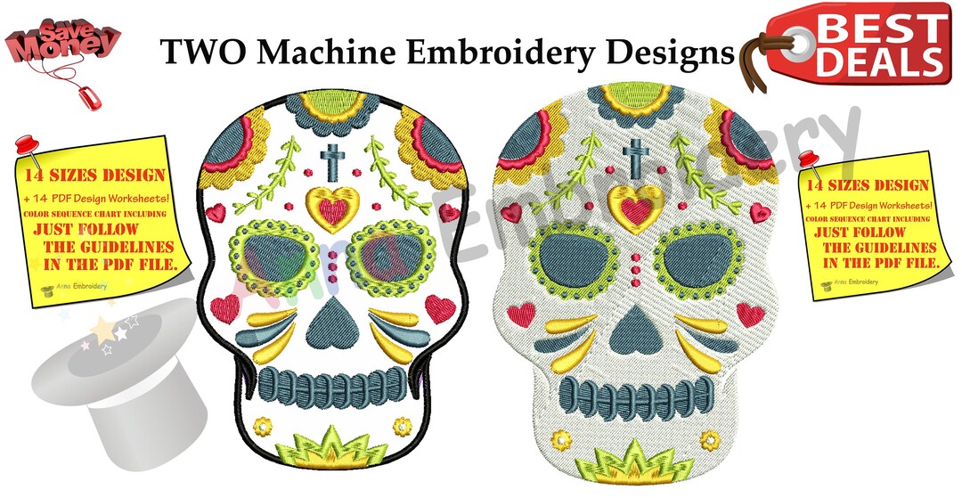 Skull Applique Embroidery Design-sugar Skull Pattern-machine Patterns ...