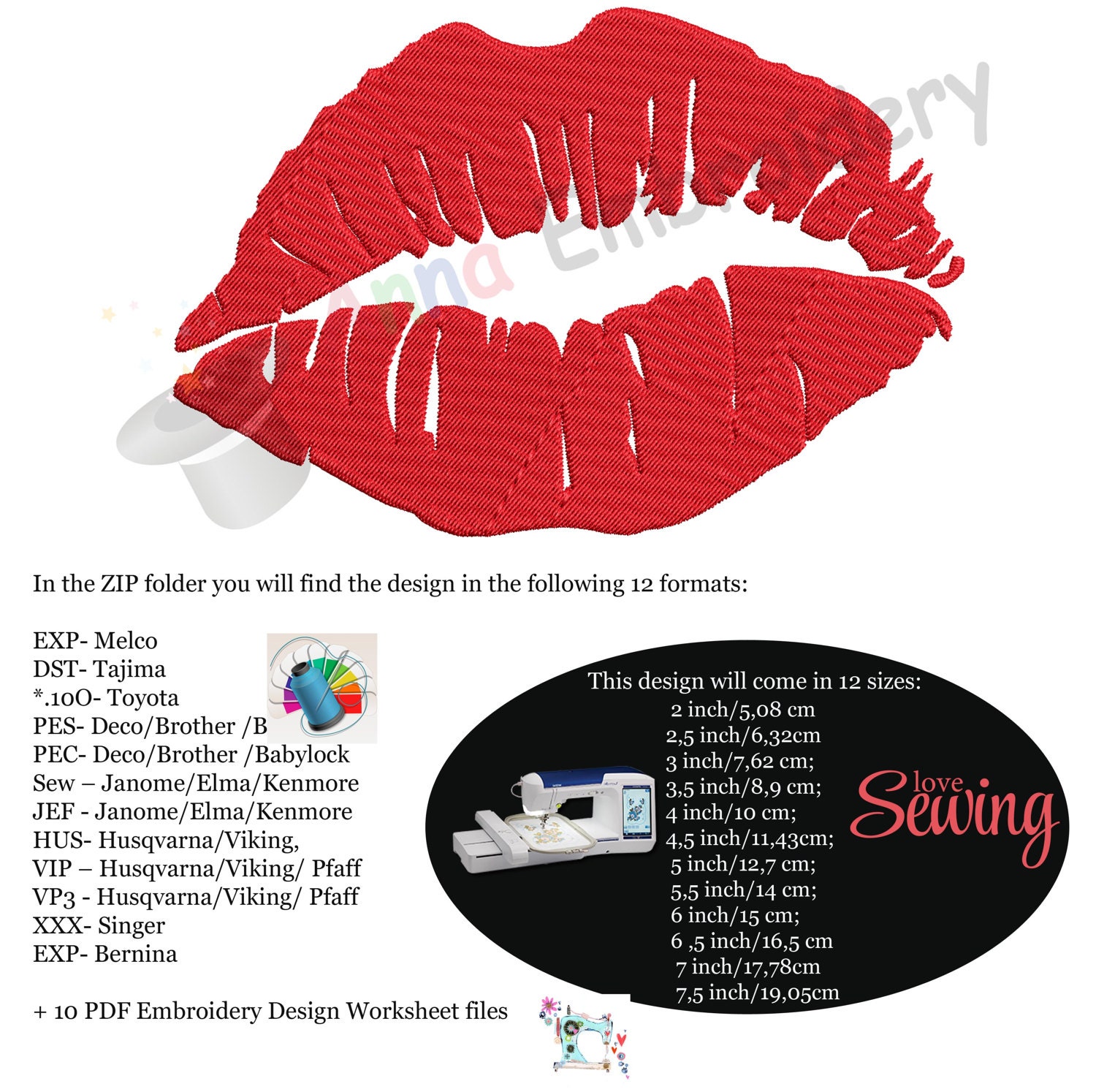 Red Lips Embroidery Design-woman Lips Pattern-instant Download-pes - Etsy