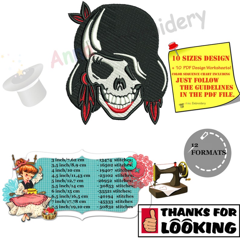 Gothic Girl Skull Embroidery Design-machine Embroidery - Etsy