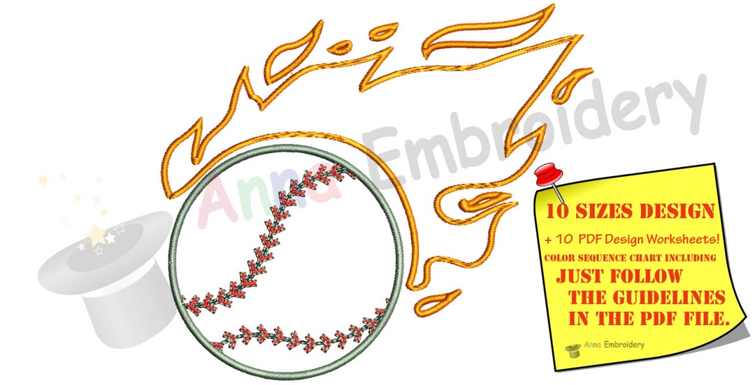 Fireball Baseball Embroidery Design (digital Download) - Etsy