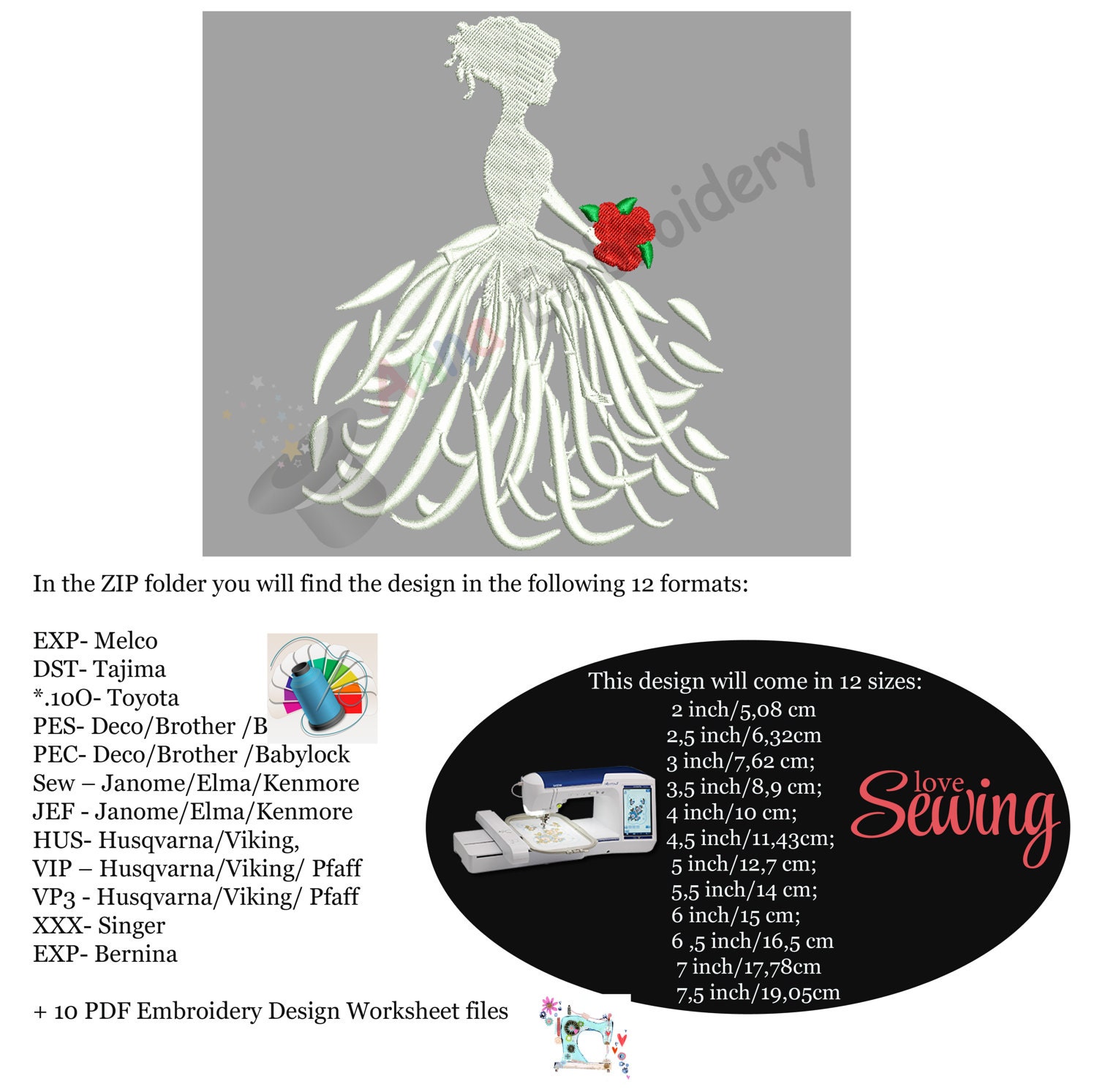 Bride Dress Wedding Embroidery Design-machine Embroidery-instant ...
