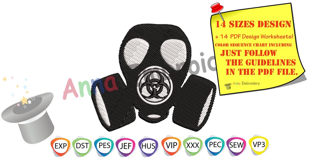 Gas Mask Embroidery Design: Biohazard Pattern (instant Download) - Etsy