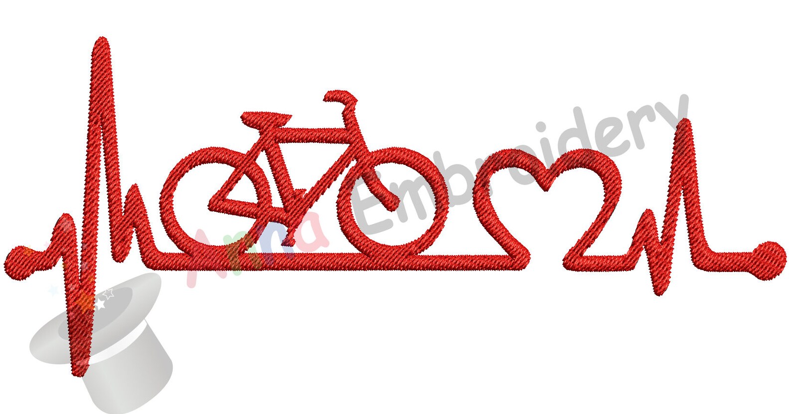 Bicycle Life Line Embroidery-bike Ekg-heartbeat Design-love Bike ...