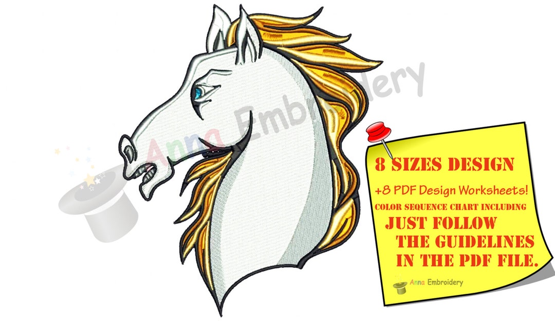Horse Machine Embroidery Design,white Horse Embroidery,machine ...
