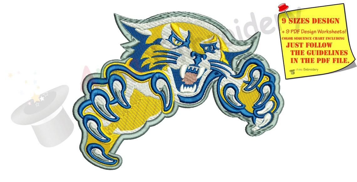 Wildcat Machine Embroidery Design, Filled Stitch (14 Sizes)(instant ...