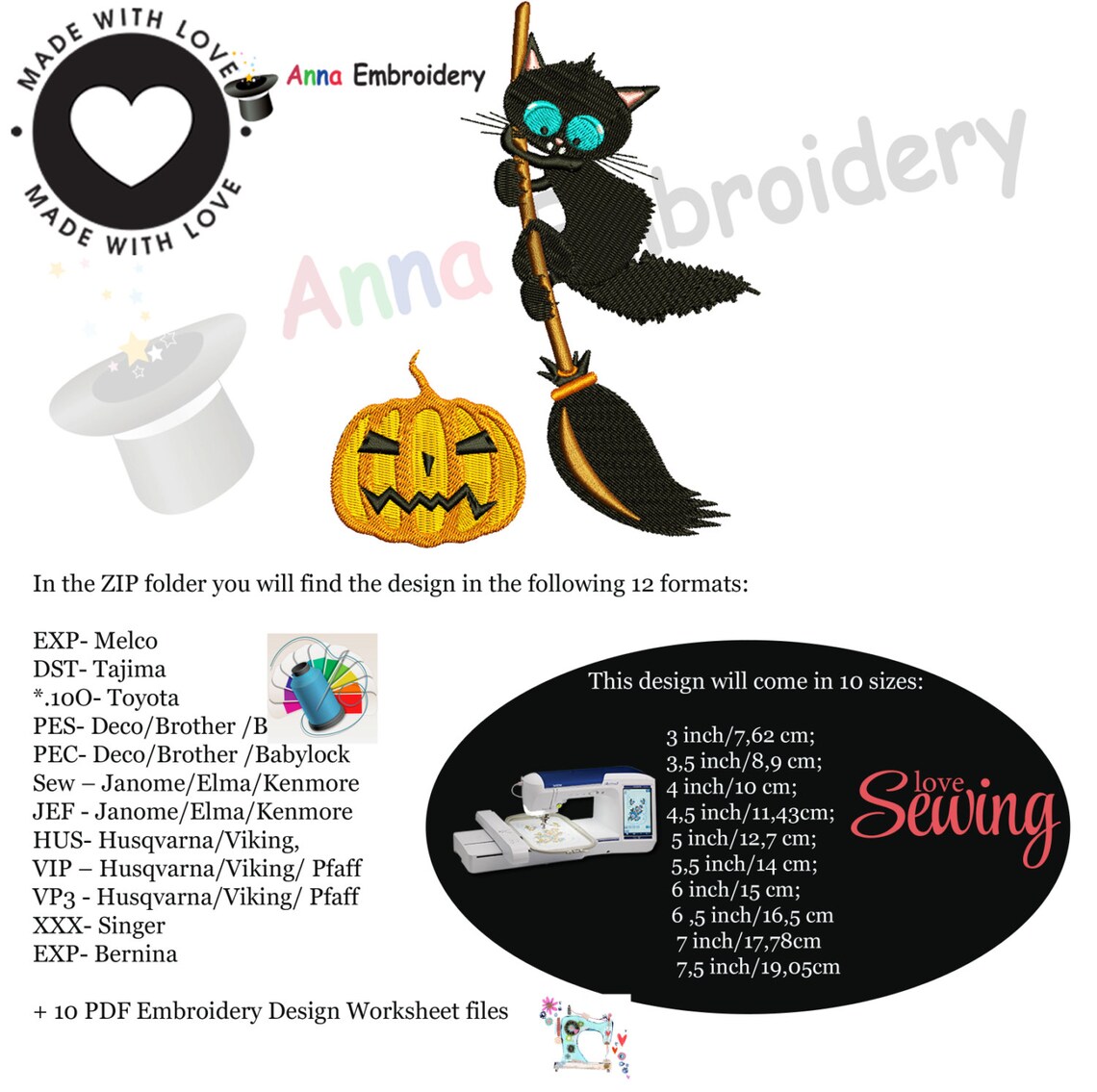 Halloween Black Cat Embroidery Design, Kitty Design,halloween Pumpkin ...