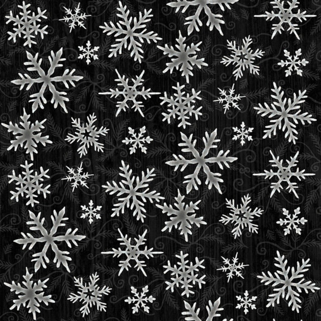 Flannel Fabric-winter Elegance-black Snowflakes-henry Glass Flannel-l ...