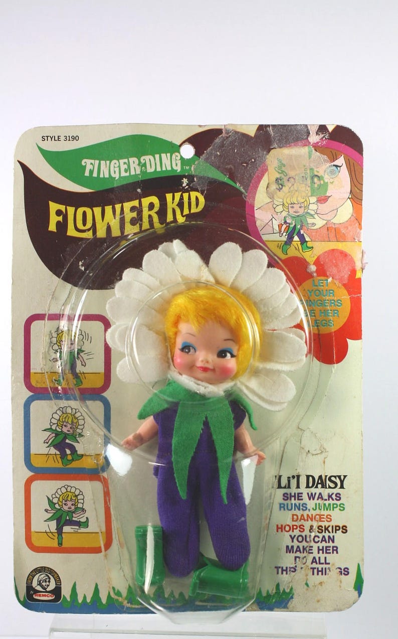Vintage Remco Flower Kid Finger Ding Doll MOC 1970 VHTF! Flower Puppet ...