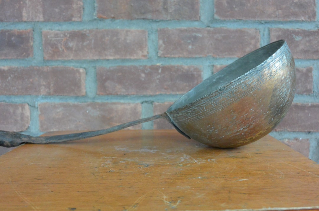 Large Primitive Hand Hammered Copper Dipper Ladle With Rolled Metal ...