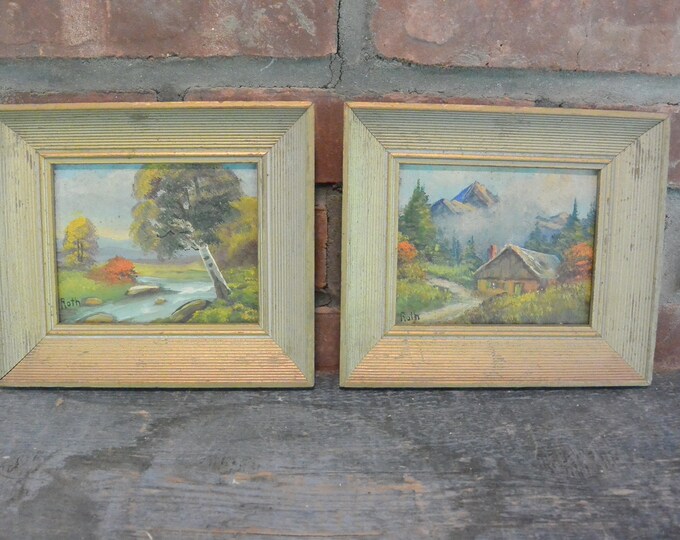 Framed Miniature Landscape Oil Paintings, Signed: Carl Roth; Cabin in ...