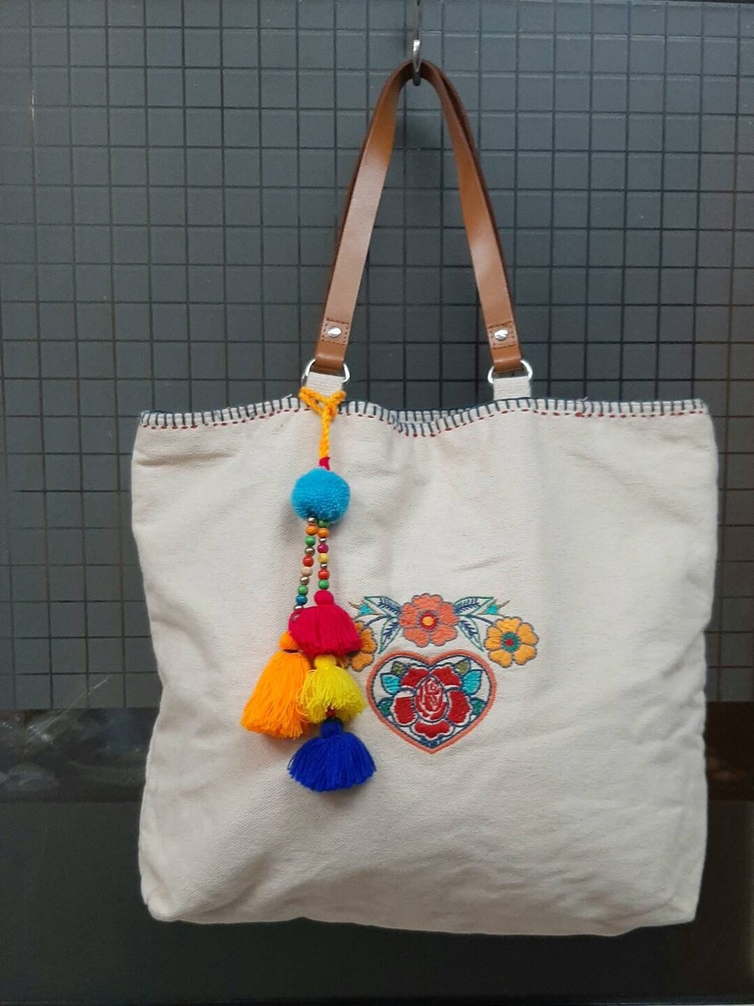 Boho Bag Charms - Multi Colored Tassel and Pompom Bag Charm,large Multi ...