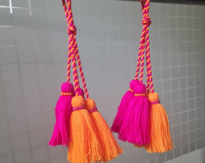 Pink Orange Tie Back Pair of Two Large Tassels Tie Back - Etsy