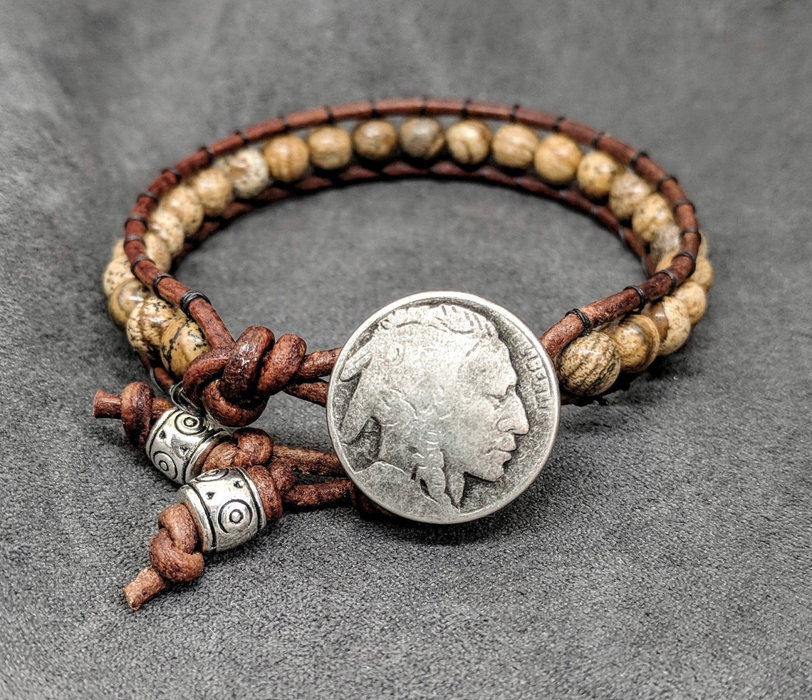 Indian Head Button Wrap Bracelet, Native American Style Bracelet ...
