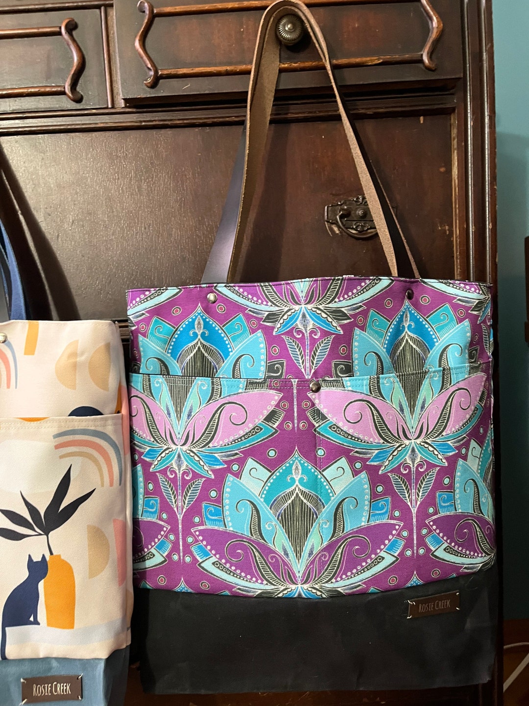 Lotus Cavas Tote Bag | Purple Lotus Simple Print Carry Bag Purse | Tote ...
