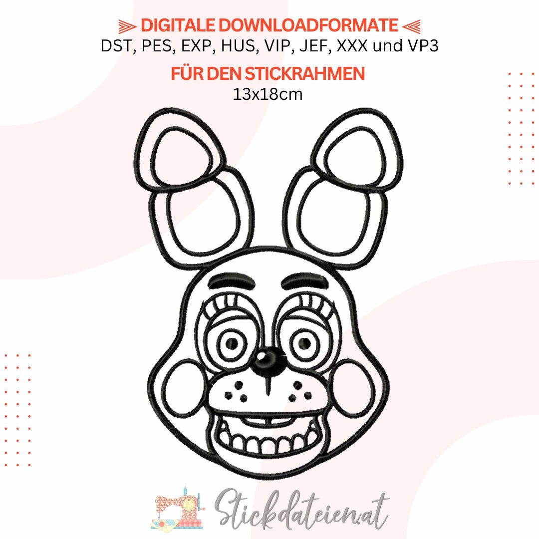 Embroidery File FNAF Bonnie, Embroidery File 13 X 18 Cm, Digital ...