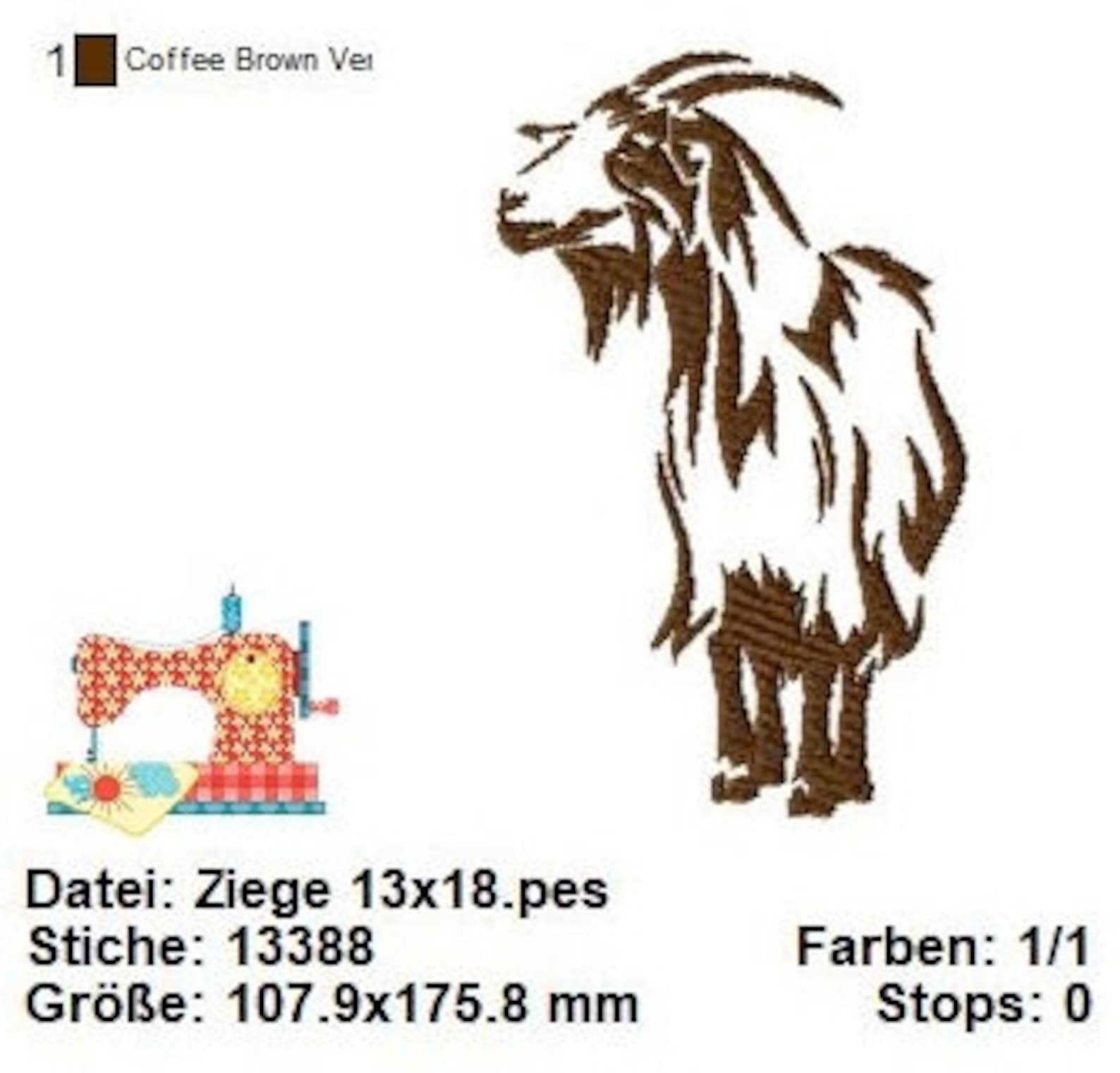 EMBROIDERY FILE Goat, Digital Embroidery Pattern Animals, Goat ...