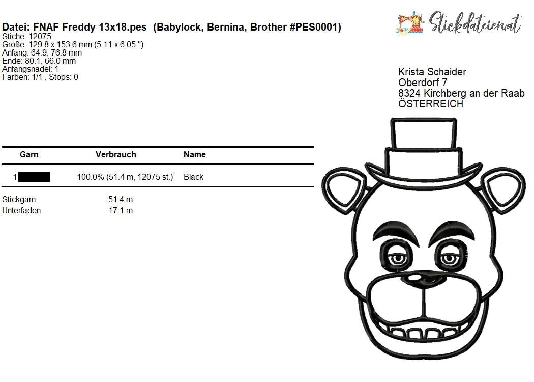 FNAF Freddy, Embroidery File 13x18cm - Etsy