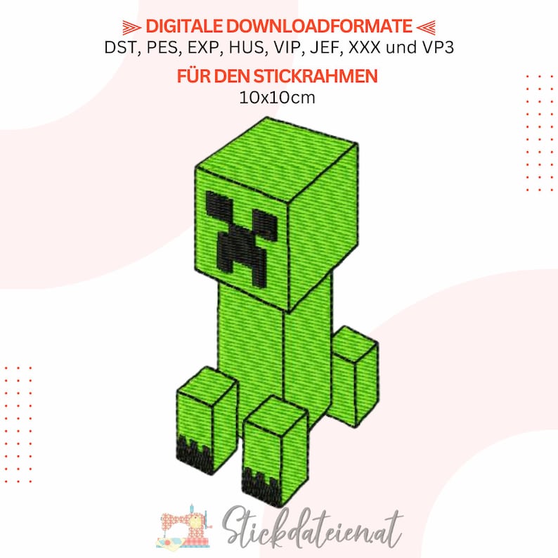 Minecraft Creeper Embroidery File, Pixel Creeper Embroidery Pattern ...