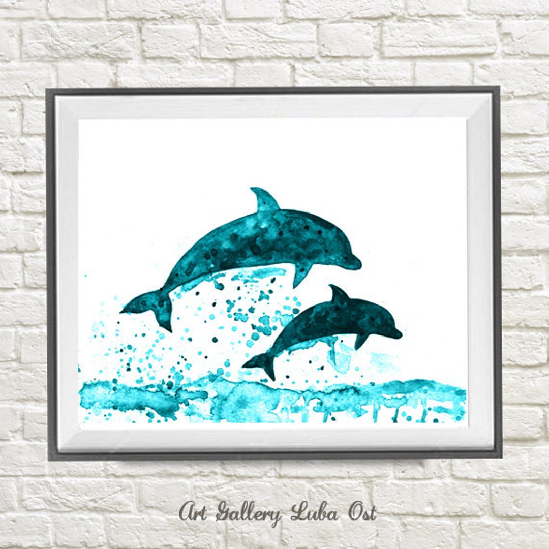 Dolphins Print Sea Life Painting Blue Dolphins Painting Print Colorfull ...