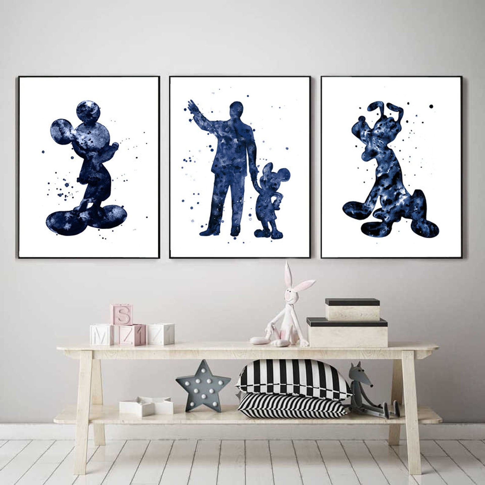 Disney Set Navy Blue Print Disney Watercolor Print Navy - Etsy