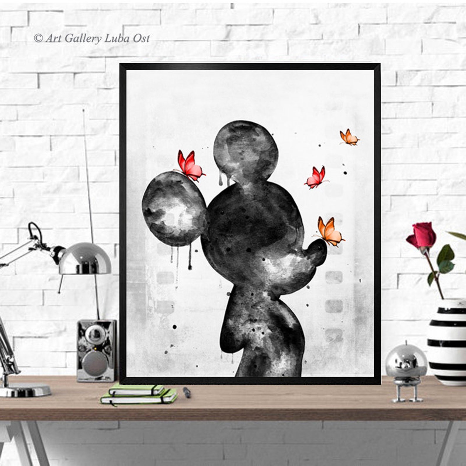 Mickey Mouse Print Mickey Mouse With Butterflies Disney - Etsy