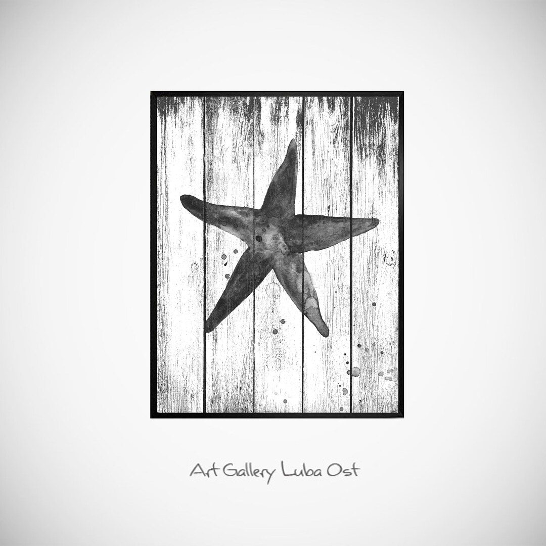 Starfish Watercolor Painting With Wood Effect Starfish Black and White ...