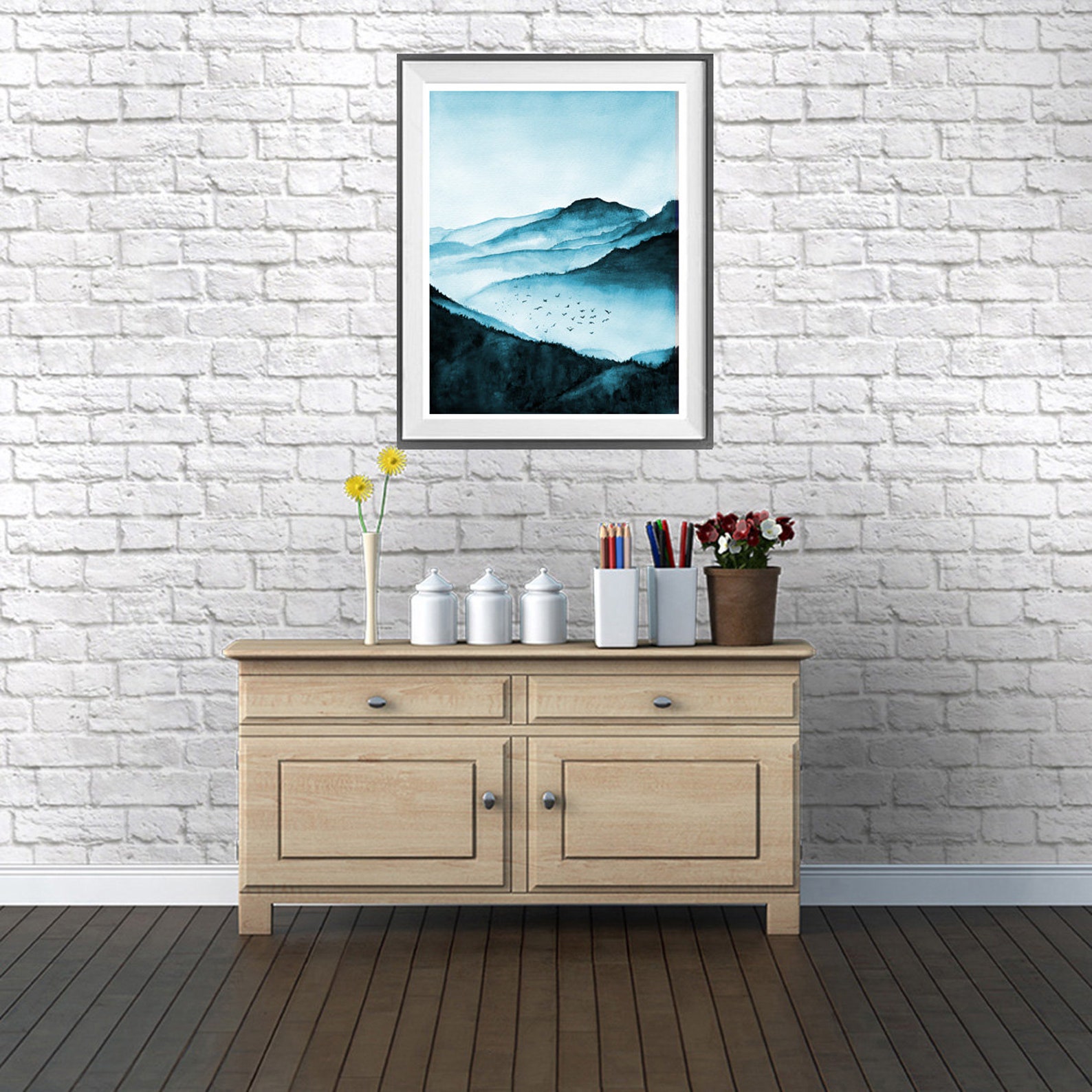 Blue Mountain Watercolor Print Mountain Art Print - Etsy