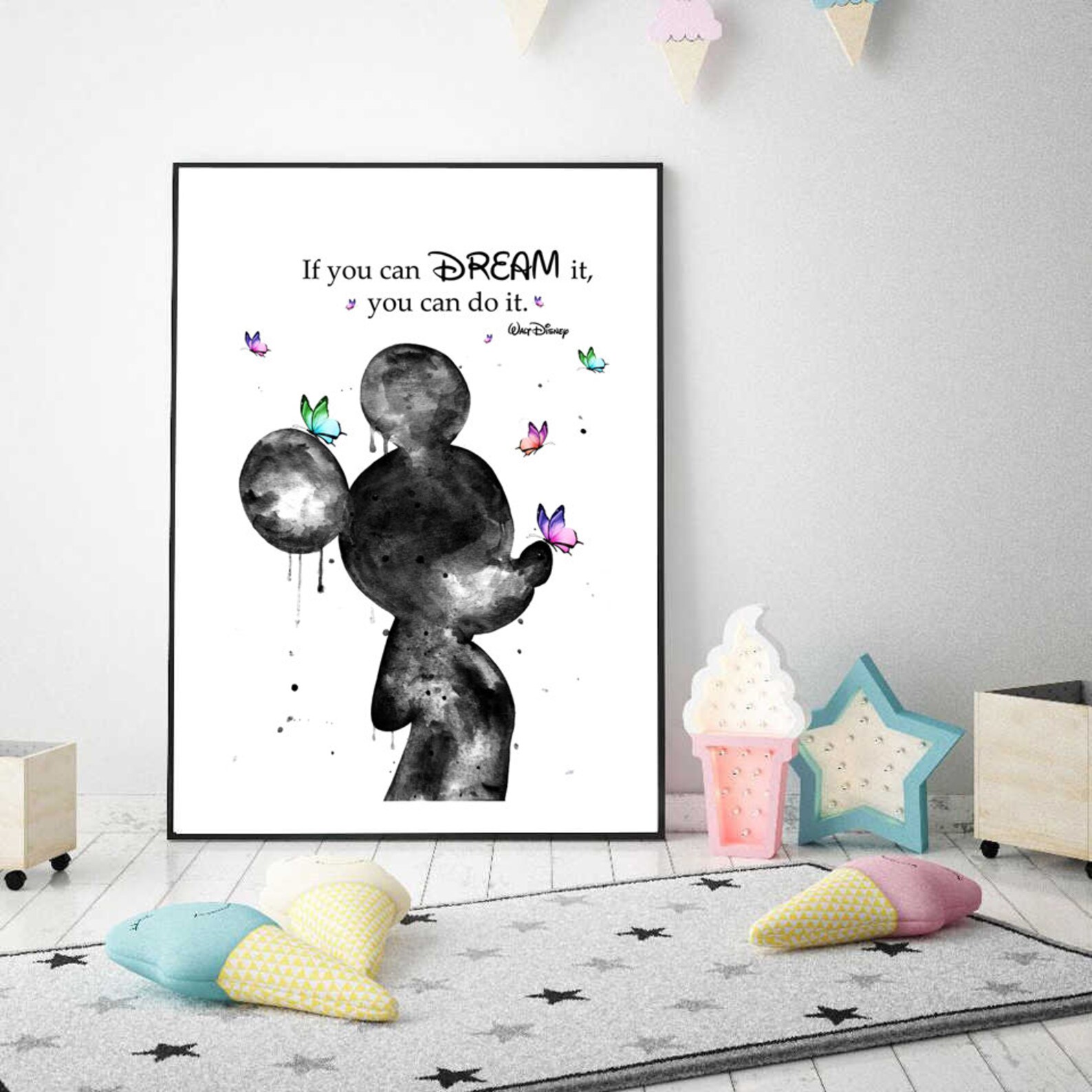 Mickey Mouse Print Mickey Mouse With Butterflies Disney - Etsy