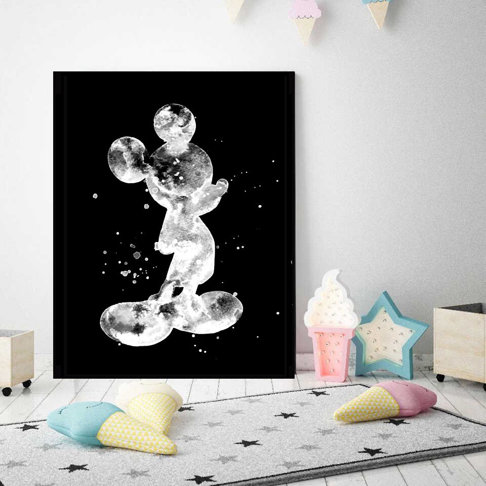 Mickie Mouse Watercolor Print Mickey Mouse black and white | Etsy