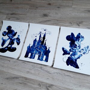 Navy Blue Disney Set Art Prints Disney Watercolor Prints Cinderella ...