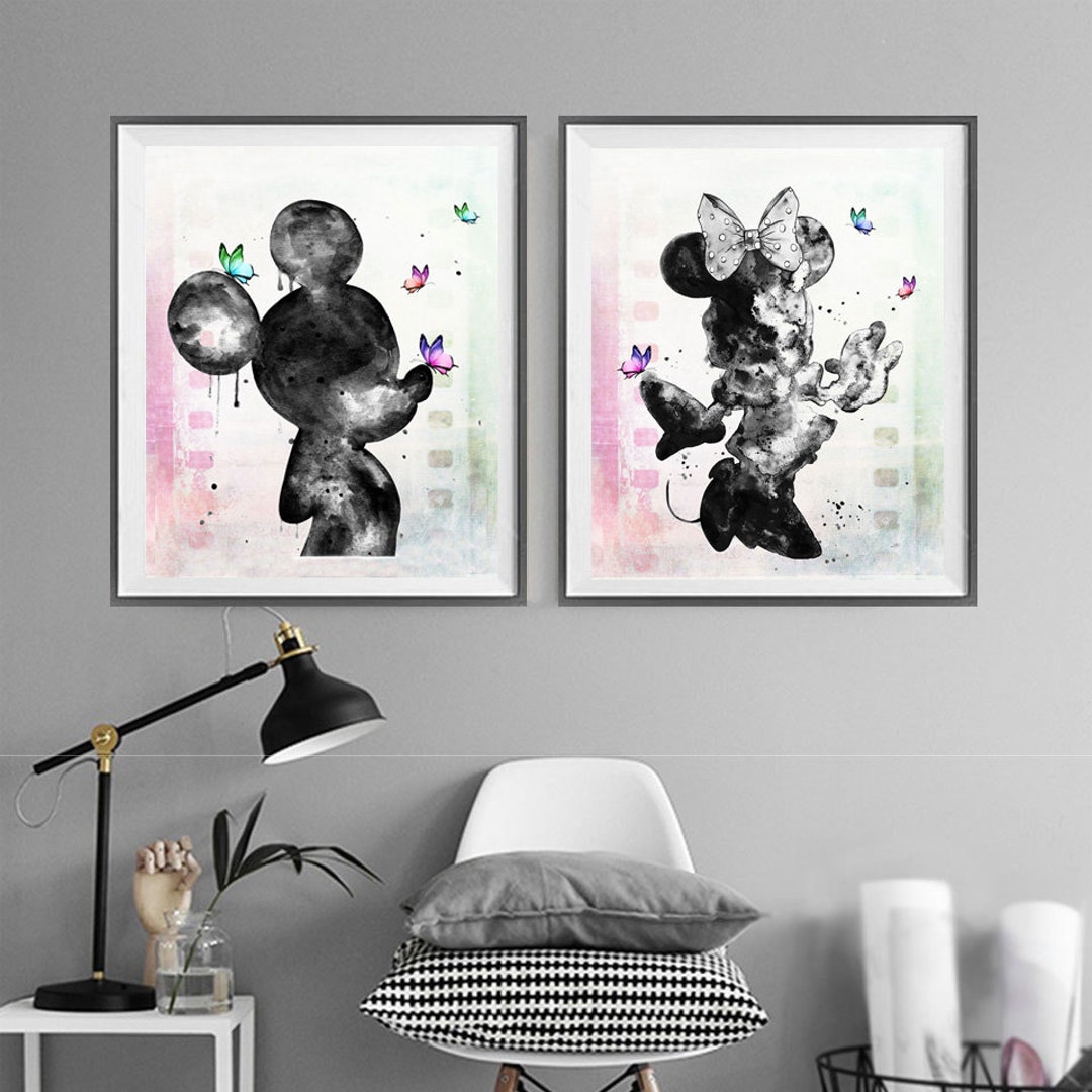 Mickey and Minnie Mouse With Butterflies Art Prints Disney Posters ...