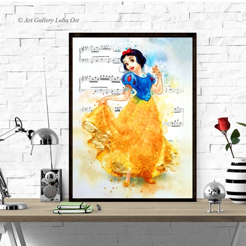 Snow White Colorful Watercolor art print Walt Disney on | Etsy