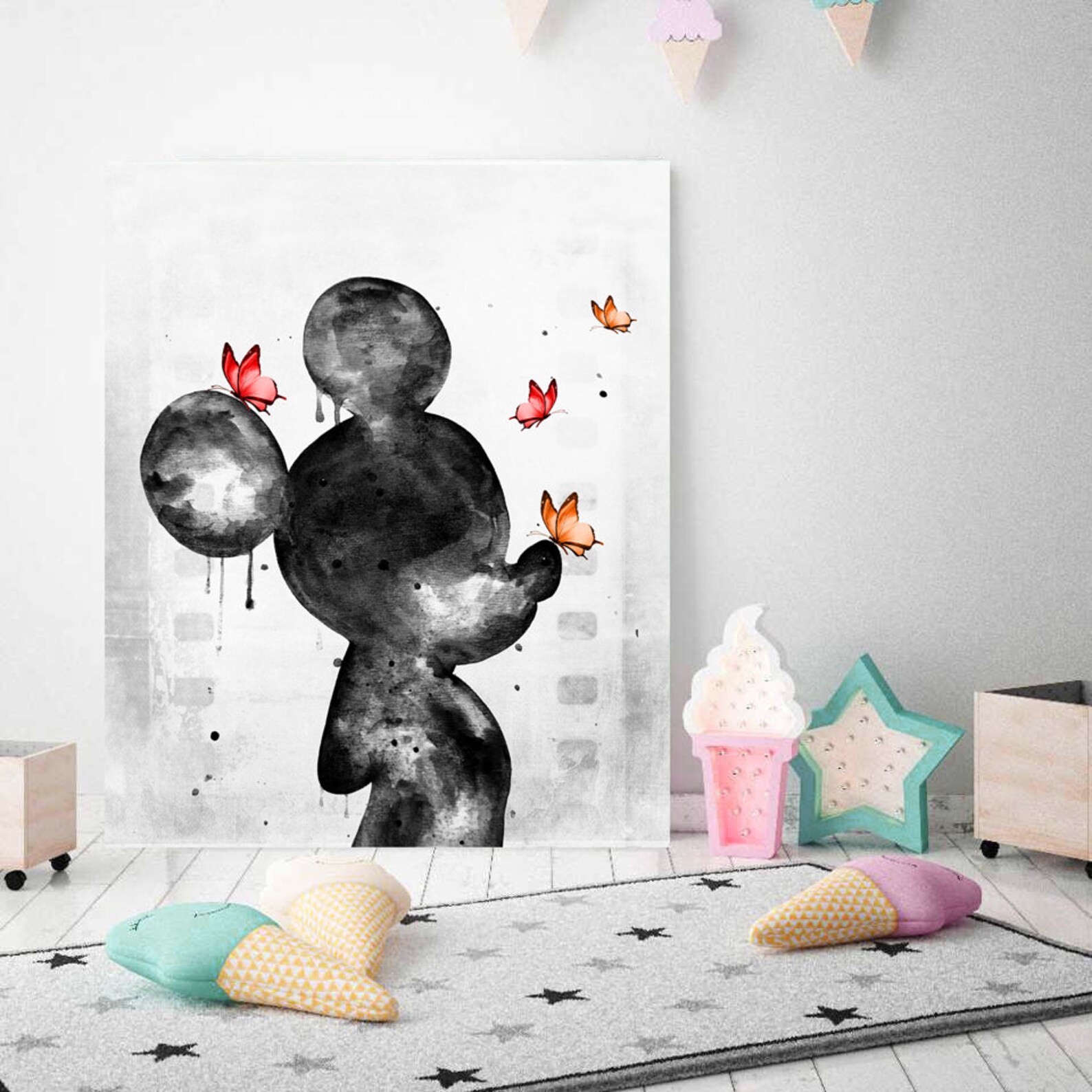 Mickey Mouse Print Mickey Mouse With Butterflies Disney - Etsy