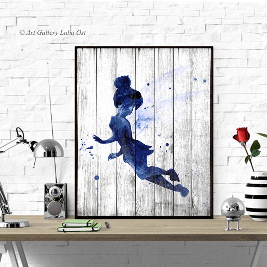 Tinker Bell Navy Blue Art Print Disney Watercolor Print With - Etsy