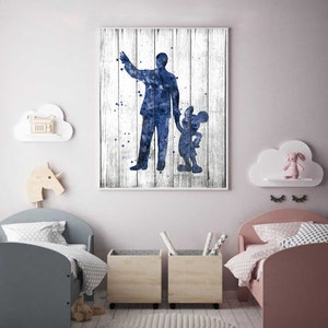 Mickey Mouse and Walt Disney Navy Blue Print Mickey Mouse With Wood ...