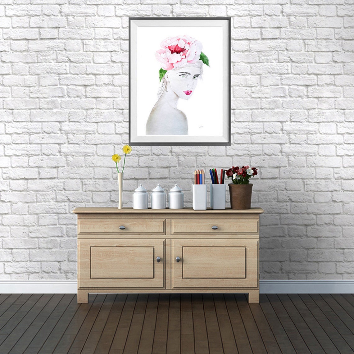 Lady With Flower Art Flower Art Print Nursery Decor Art - Etsy