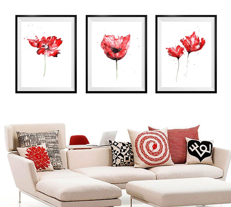 Red Poppy Flowers Red Flowers Art Print Watercolor Flowers - Etsy