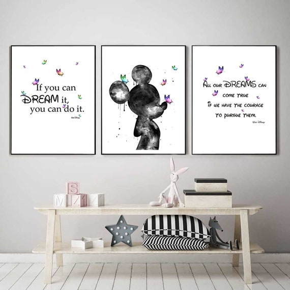 Mickey and Disney Quotes Set Disney Watercolor Prints - Etsy