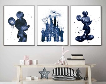 Disney Set Navy Blue Print Disney Watercolor Print Navy | Etsy