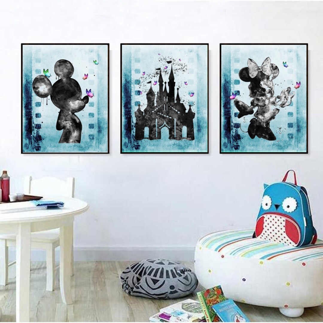 Nany Blue Disney Set With Butterfies Art Prints Disney Watercolor ...
