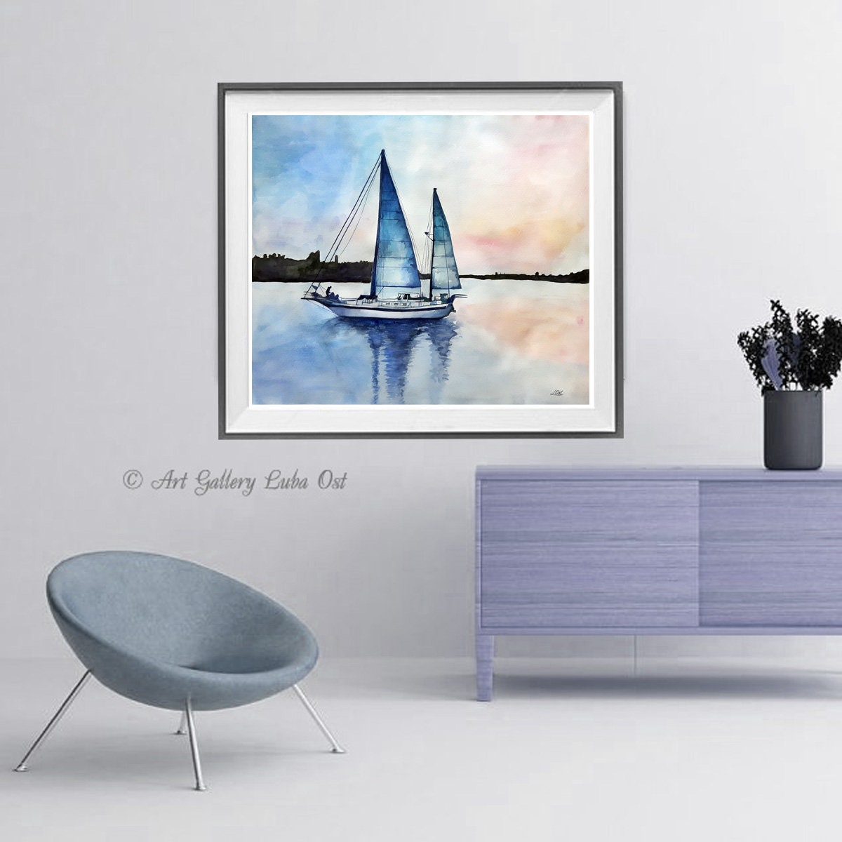 Sailboat watercolor painting print Sailboat art print | Etsy