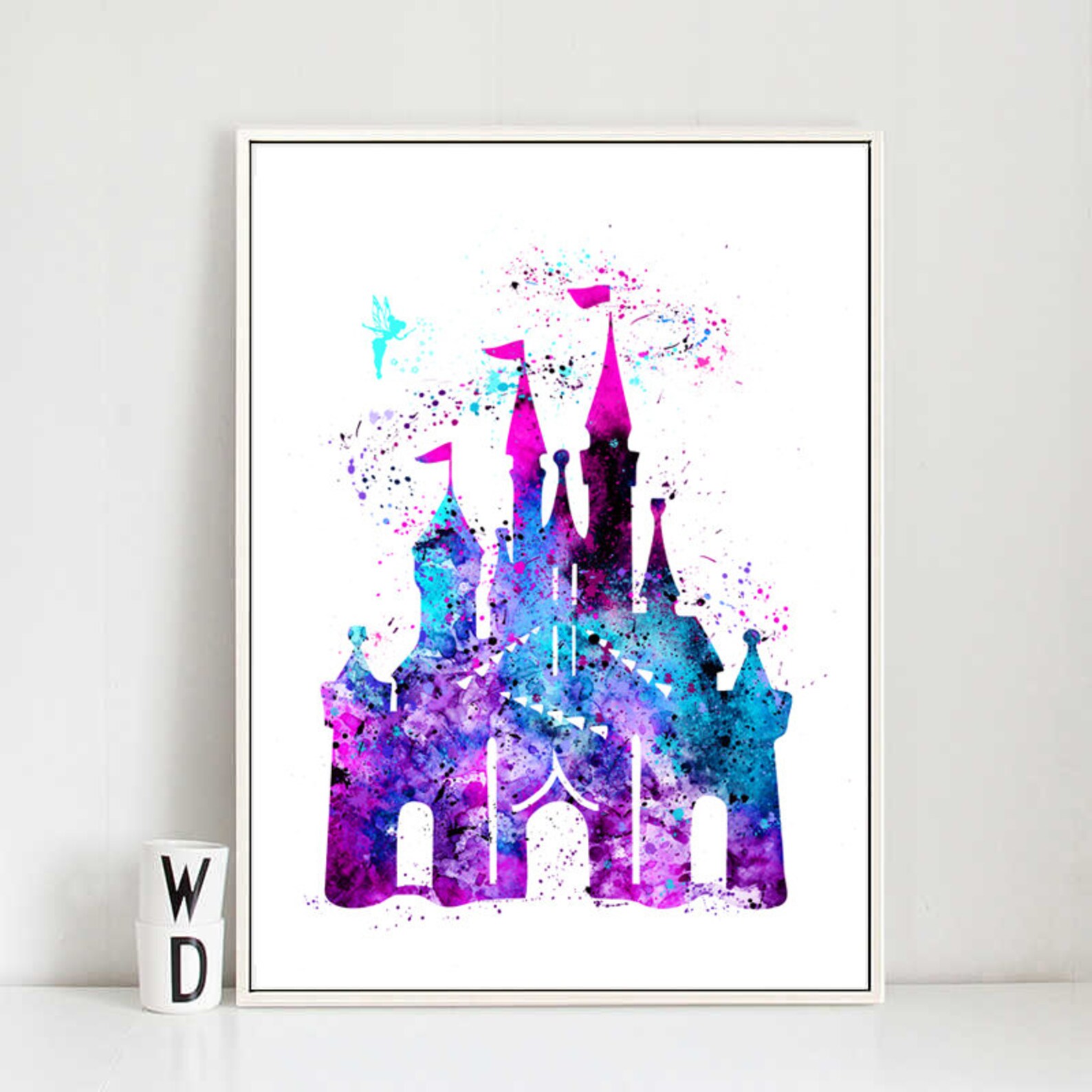 Cinderella Castle With Tinker Bell Disney Watercolor Print - Etsy